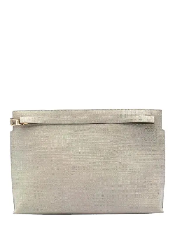 Loewe Linen Embossed Calfskin Anagram T Pouch Clutch Bag - Neutrals