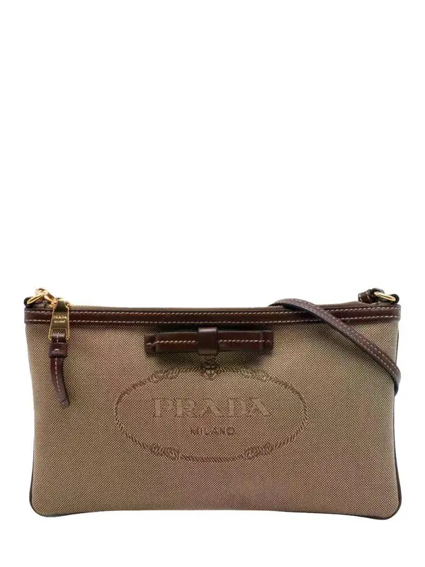 Prada Canapa Logo Bow Shoulder Bag - Neutrals