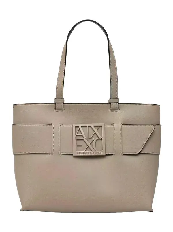 Armani Exchange Logo-plaque Buckled Tote Bag - Neutrals