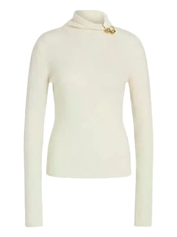 Alberta Ferretti Ribbed Knit High Neck Sweater With Gold-tone Hardware - Neutrals
