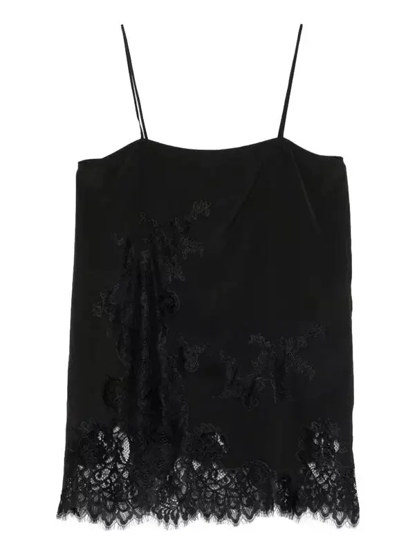 SEMICOUTURE Lace Trim Spaghetti Strap Top - Black