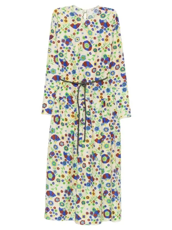 ODEEH Floral Print Midi Dress - Neutrals