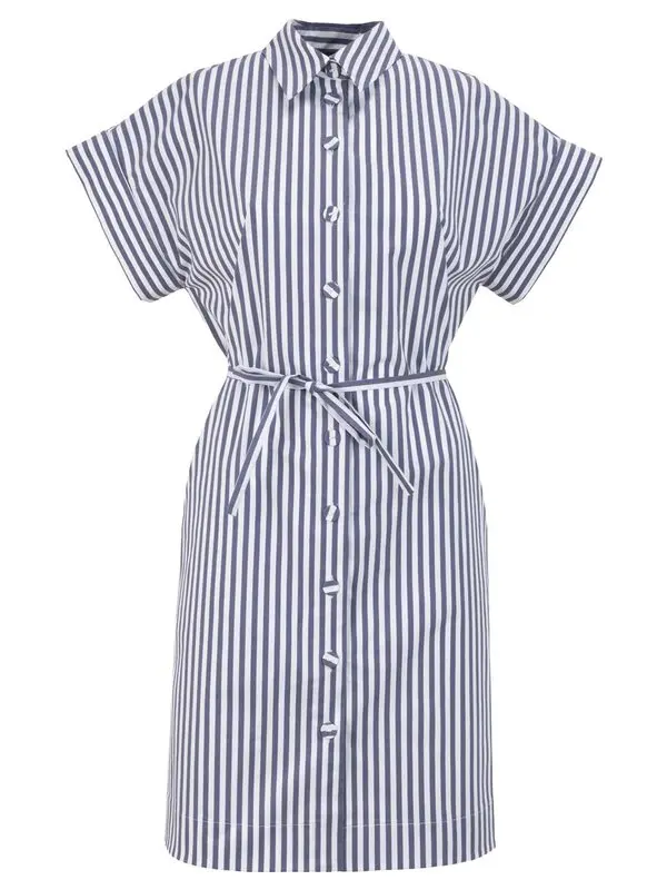 EXQUISE Striped Cotton Mini Shirt Dress - Blue/white