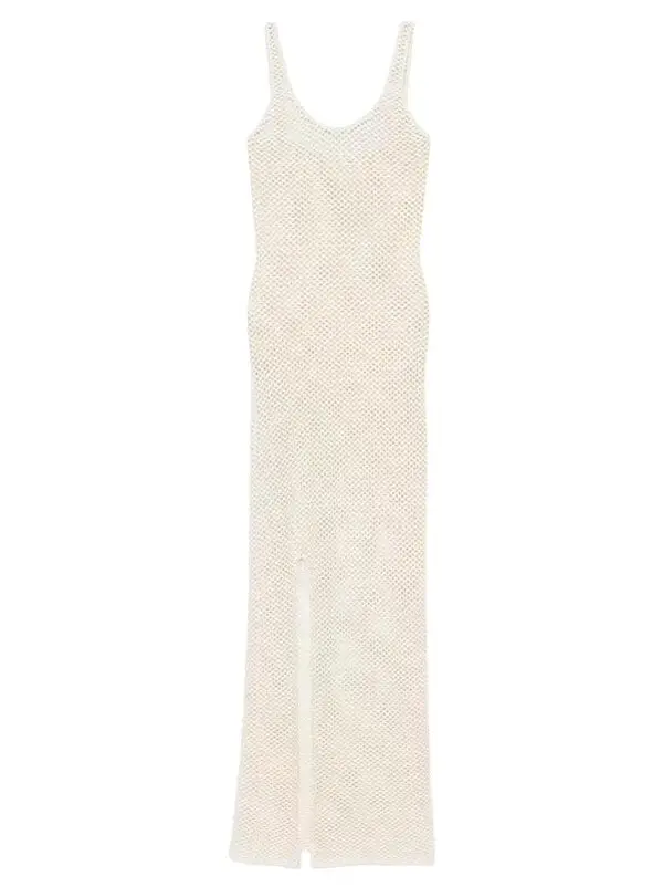 FROM BIKINI Crochet Knit Side-slit Maxi Dress - Neutrals