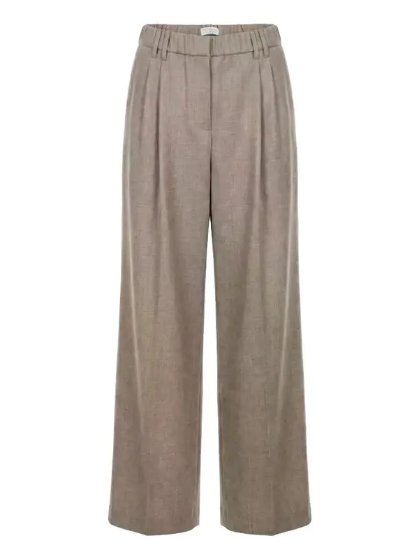 Brunello Cucinelli Beige Wool Pleated Wide-leg Trousers - Neutrals