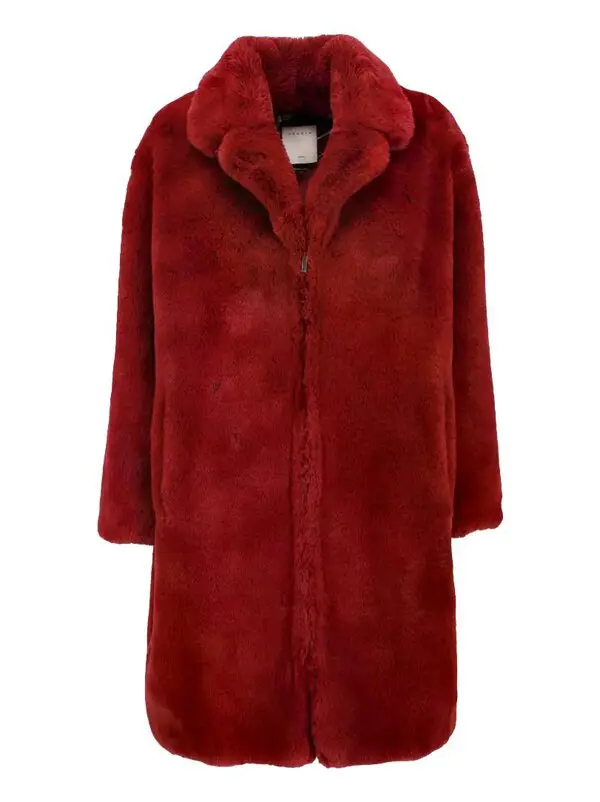 Sandro Faux-fur Single-breasted Coat - Red