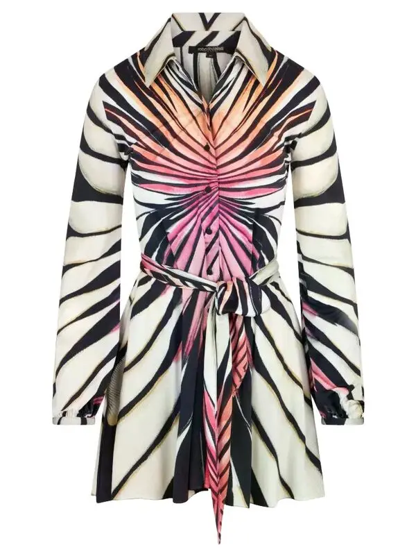 Roberto Cavalli Printed Mini Shirt Dress - Neutrals