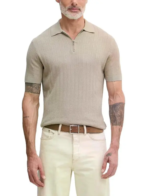 Armani Exchange Ribbed-knit Zip-fastening Polo Shirt - Neutrals