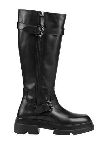 EMANUÉLLE VEE Emanuéllé Vee Leather Buckled Zip Up Round Toe Low Heel Boots - Black