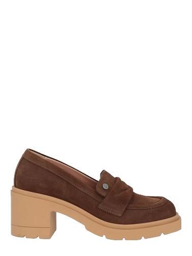 POLLINI Suede Loafers With Block Heel - Camel