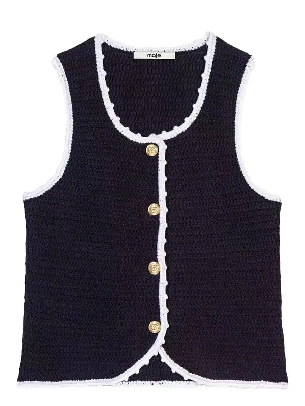 Maje Crochet-knit Cropped Vest - Blue
