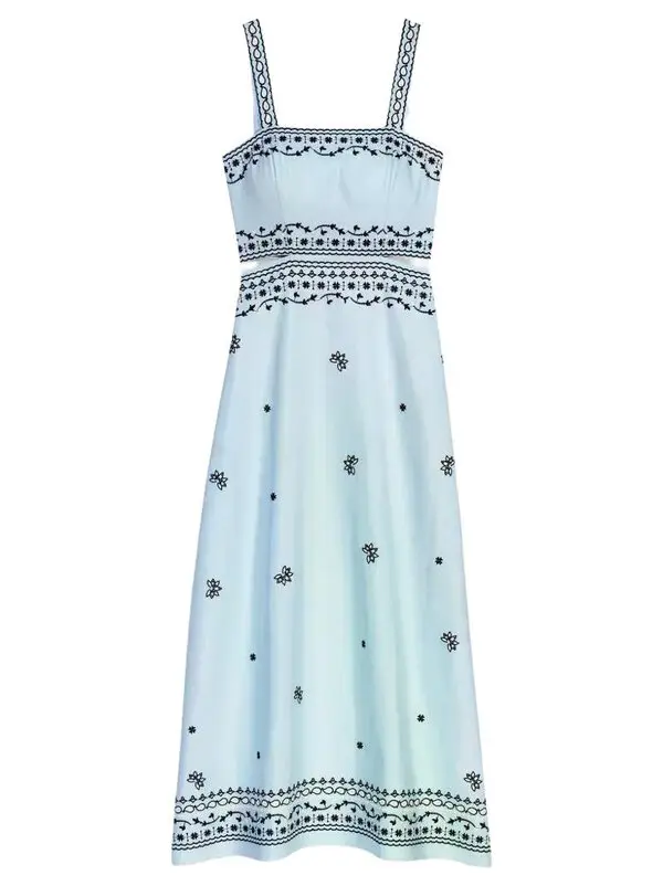 Maje Embroidered Midi Dress - Blue