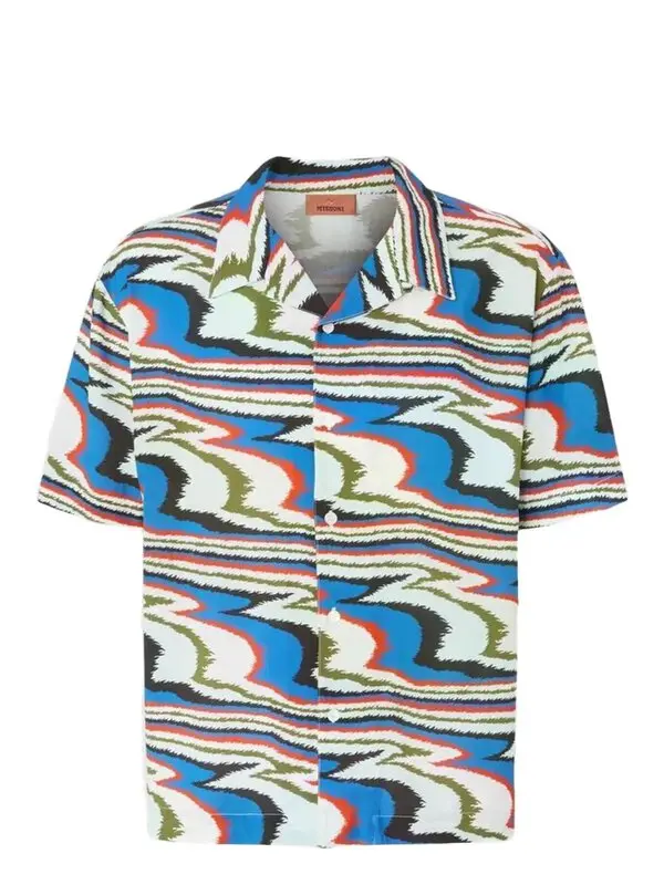 Missoni Bowling Shirt In Viscose With Flame Print - Blue