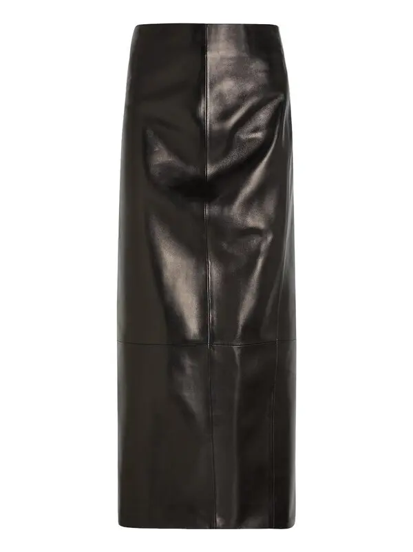 Khaite Lyle Leather Midi Pencil Skirt - Black