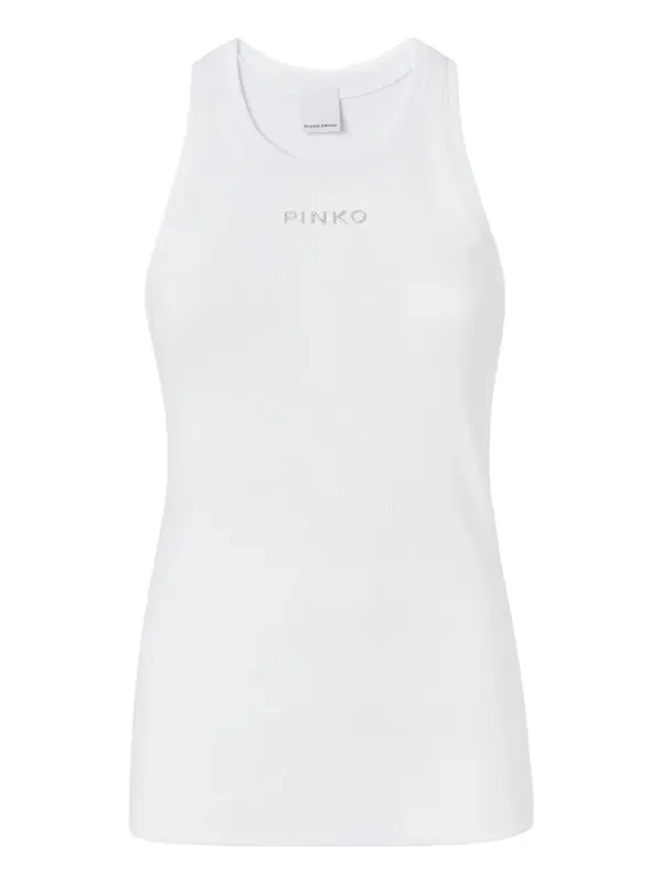 Pinko Logo Lettering Ribbed Camisole Top - White