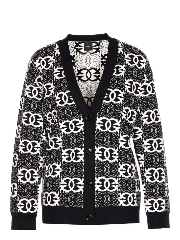 Pinko Love Birds Intarsia Knitted Cardigan - Black