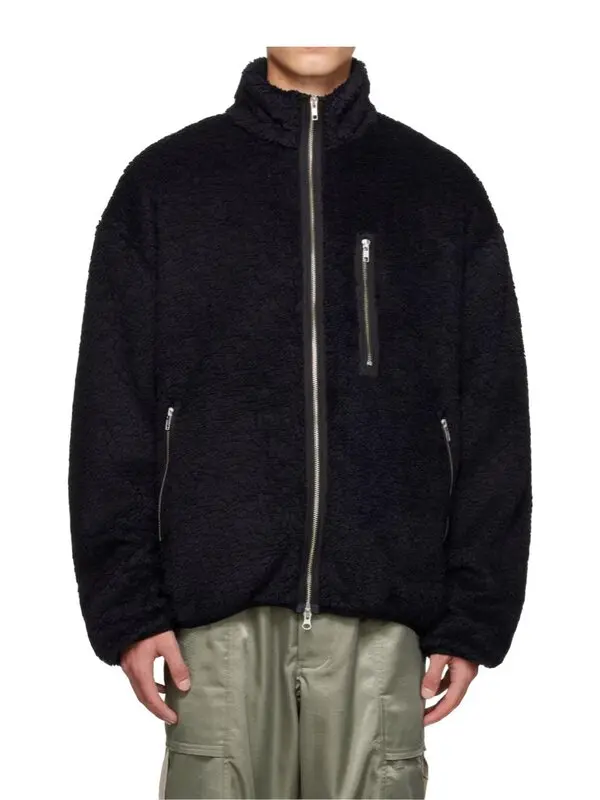 SONG FOR THE MUTE Painted Sherpa Zip-up Jacket - Black