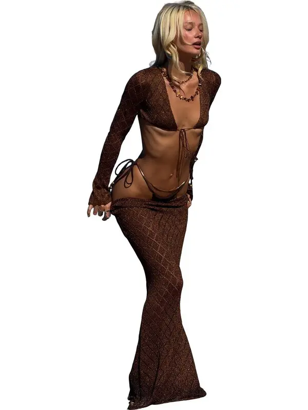 OUTCAST Siera Long Sleeve Crop Top - Brown