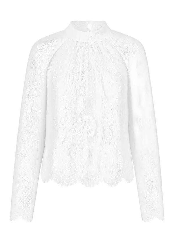 SELF-PORTRAIT Sheer Lace Long-sleeve Top - White