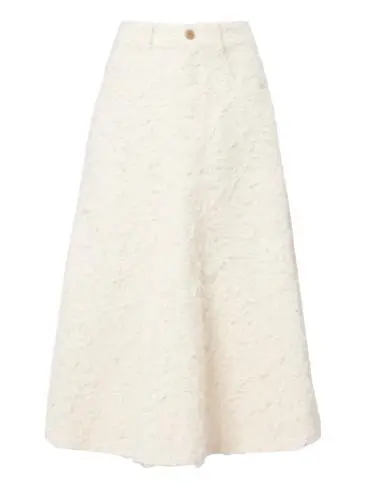 Brunello Cucinelli Textured Denim Midi Skirt - White