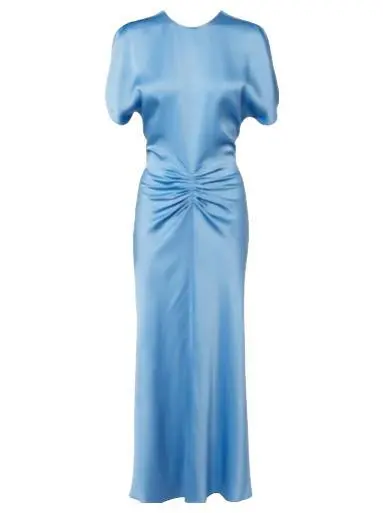 Victoria Beckham Gathered Satin Midi Dress - Blue