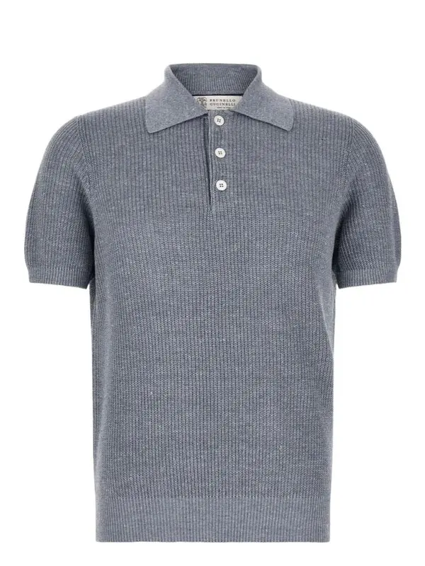 Brunello Cucinelli Short Sleeved Knitted Polo Shirt - Gray
