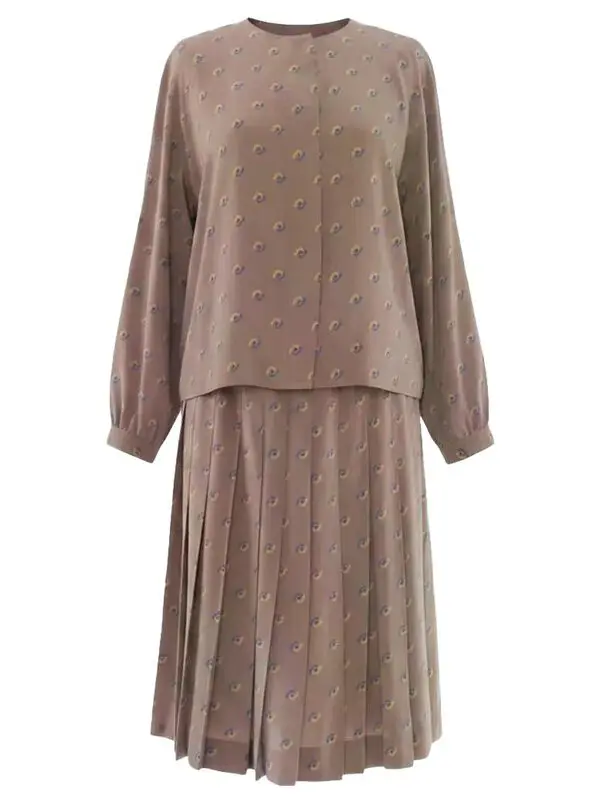 LAURA BIAGIOTTI Abstract Print Pleated Midi Dress - Neutrals