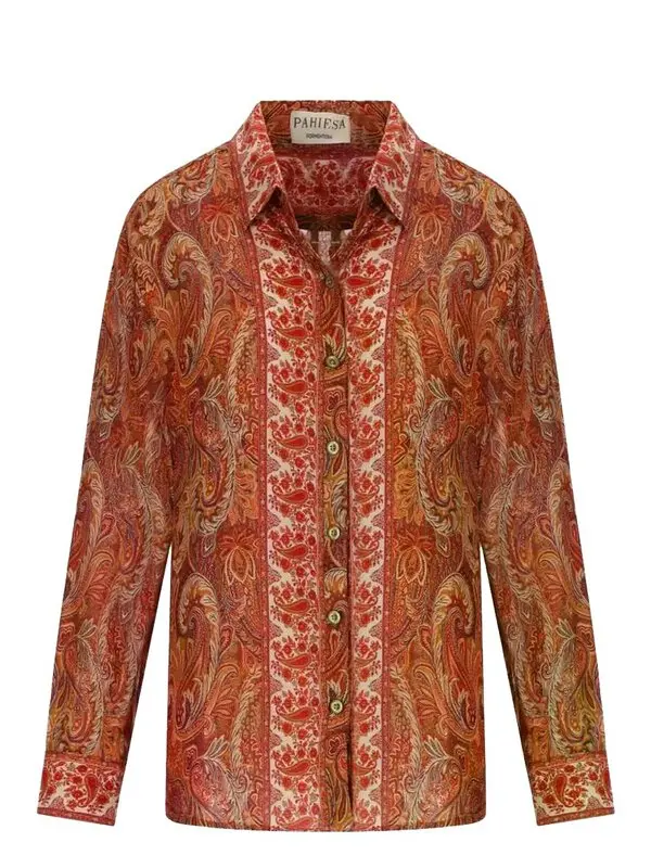 PAHIESA FORMENTERA Paisley Print Long Sleeve Shirt - Orange