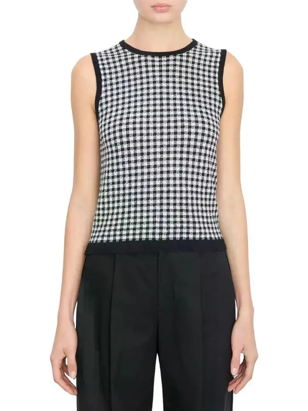 Vince Rib-knit Gingham Tank Top - Black