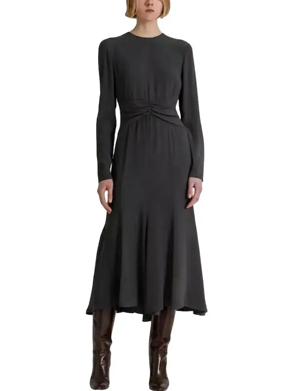 Alberta Ferretti Ruched Long-sleeve Midi Dress - Grey