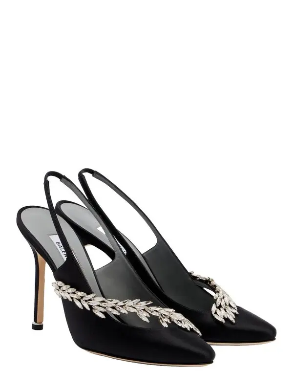 Balenciaga X Manolo Blahnik Satin Slingback Pumps - Black