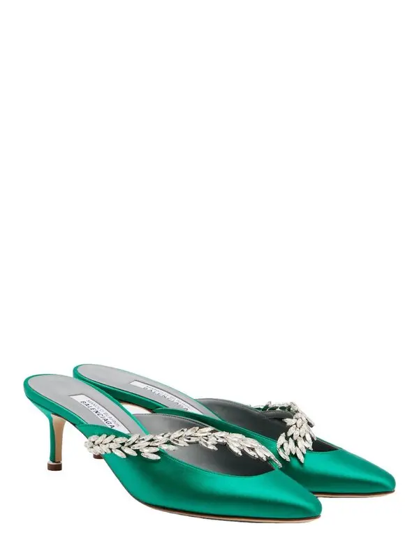 Balenciaga X Manolo Blahnik Embellished Satin Mules - Green