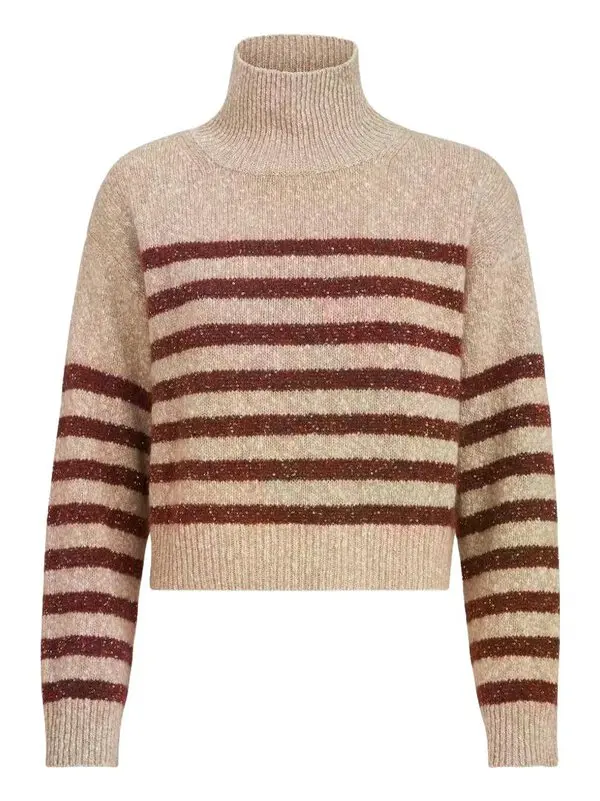 Brunello Cucinelli Soft Virgin Wool And Cashmere Turtleneck Sweater With Dazzling Stripes - Neutrals