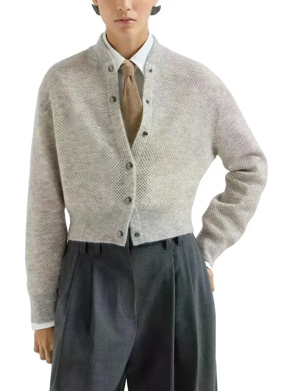 Brunello Cucinelli Sparkling Mohair Net Cardigan - Grey