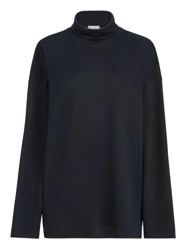 Brunello Cucinelli Cotton And Silk Interlock Turtleneck Sweater - Blue