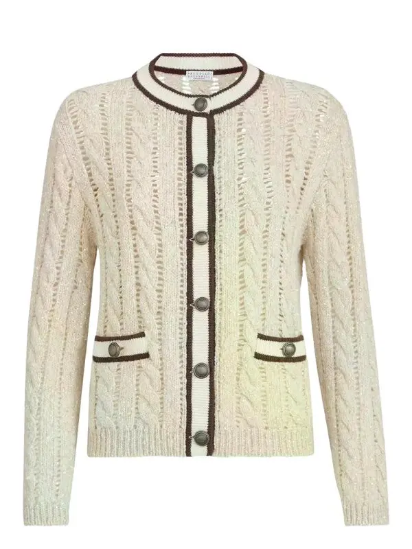 Brunello Cucinelli Diamond Yarn Cable-knit Cardigan - Neutrals