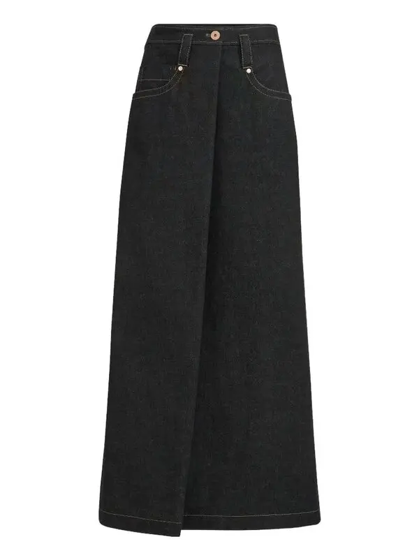 Brunello Cucinelli Monili Embellished Denim Midi Skirt - Black
