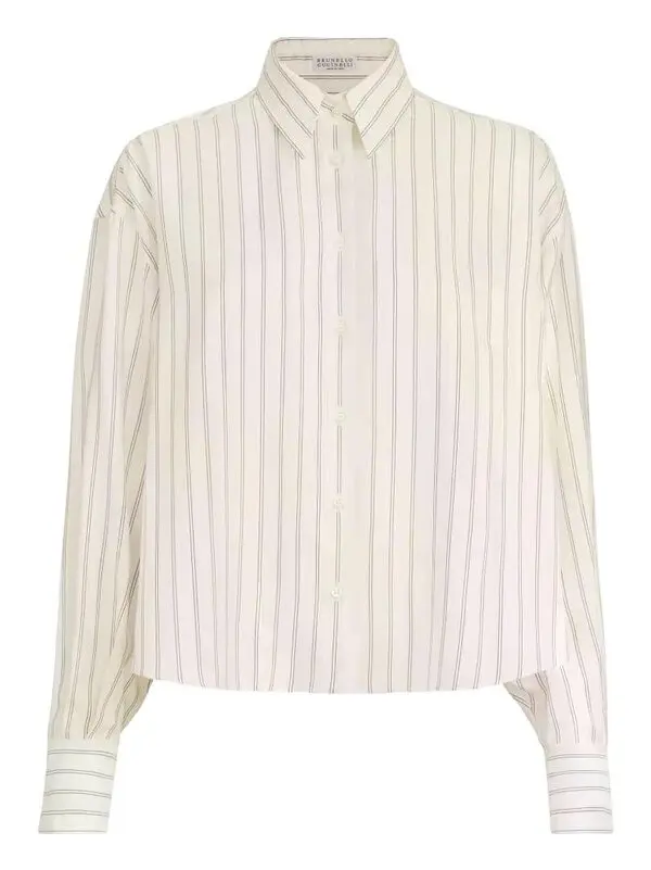 Brunello Cucinelli Striped Silk-poplin Shirt With Monili - Yellow