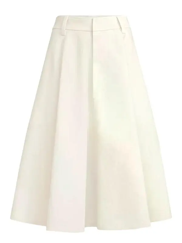 Brunello Cucinelli Dyed Cotton And Wool Crinkled Denim Full Skirt With Monili - White
