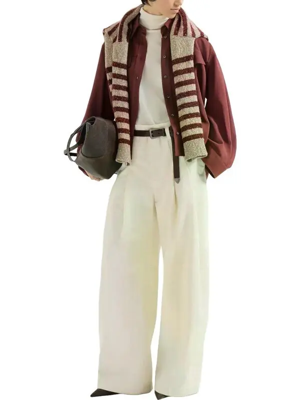 Brunello Cucinelli Cropped Shirt In Fluid Twill - Red
