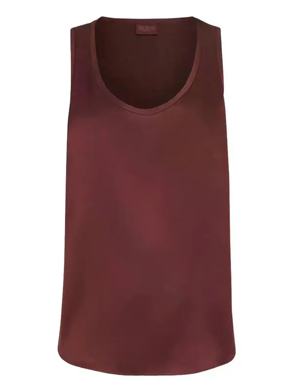 Brunello Cucinelli Stretch Silk Satin Top - Brown