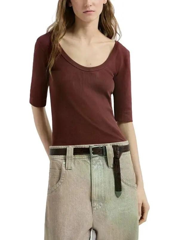 Brunello Cucinelli Ribbed Jersey T-shirt With Monili Detail - Red