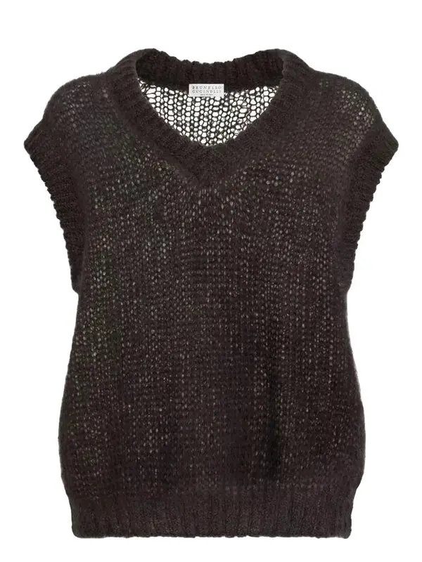 Brunello Cucinelli Sparkling Mohair Monili Vest - Brown