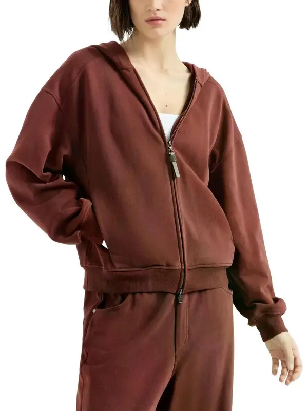 Brunello Cucinelli Cotton Smooth French Terry Hooded Top - Red