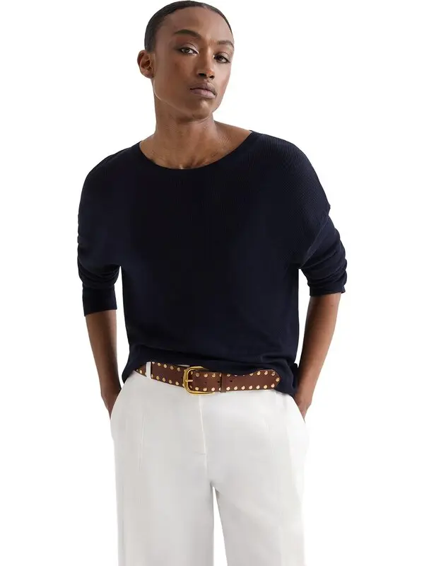TWP Long Sleeve Crewneck In Viscose Silk - Midnight