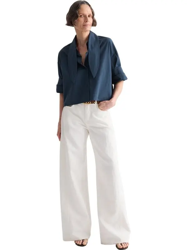 TWP Tie One On Shirt In Cotton Poplin - Sea Storm