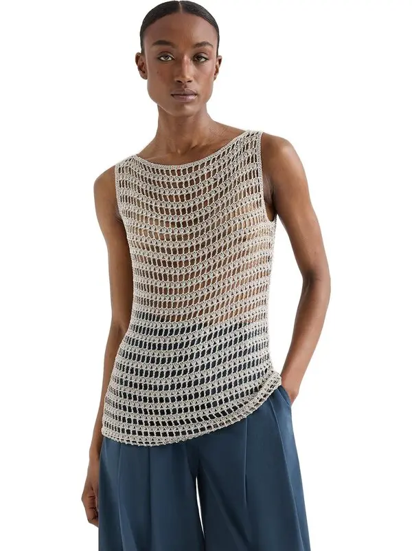 TWP Cleo Tank In Metallic Wrapped Yarn - Sandshell