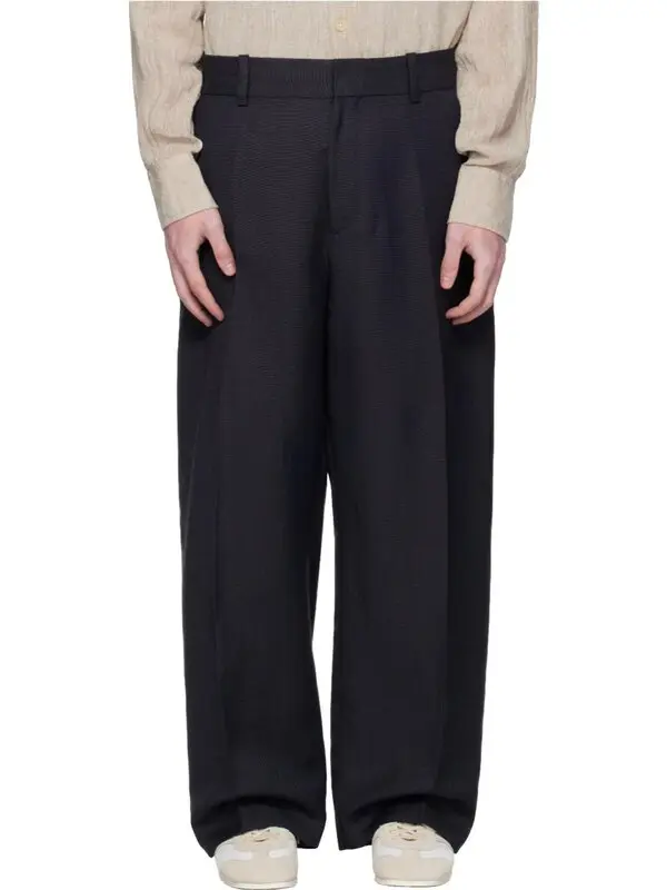 Studio Nicholson Belt-lined Basketweave Casual Trousers - Black
