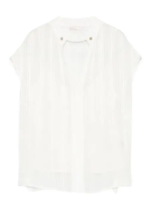 Liu Jo Striped V-neck Top With Chain Embellishment - White