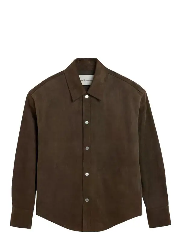 AMI Paris Goat-leather Buttoned Overshirt - Brown
